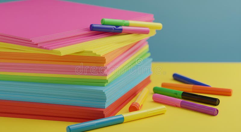 Stack of Colored Paper and Markers Stock Illustration - Illustration of ...