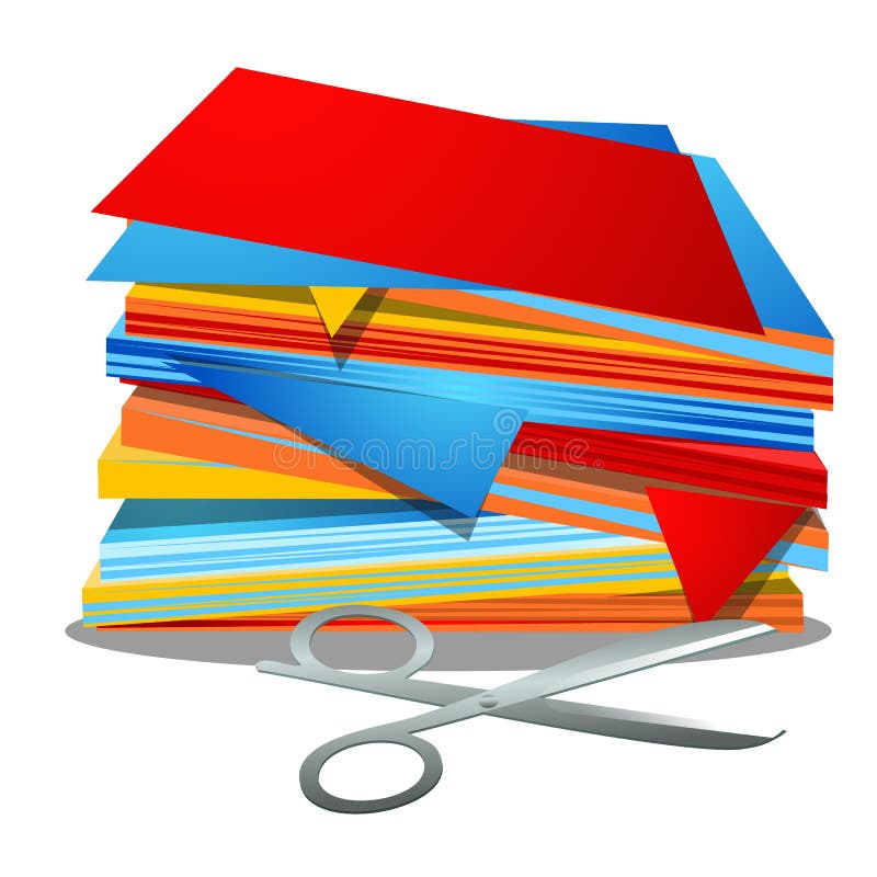 A Stack of Colored Paper and Office Scissors Isolated on White ...