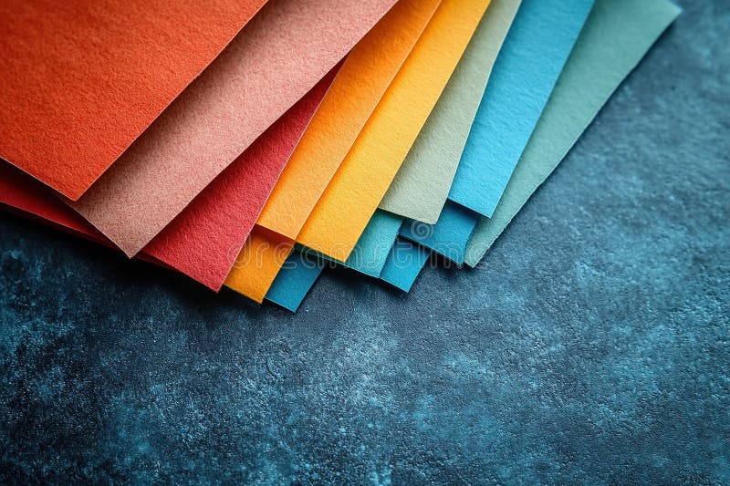 Stack of Colored Paper Sheets on Grey Concrete Background. Abstract ...