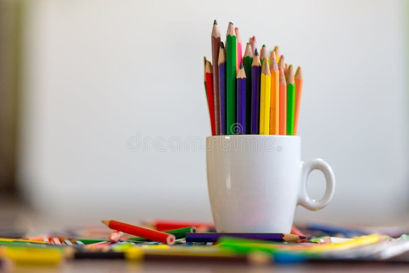 Stack of Colored Pencils in a Glass Stock Image - Image of bright ...