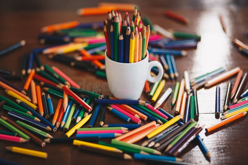 Stack of Colored Pencils in a Glass Stock Image - Image of paint ...