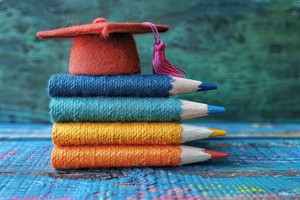 Stack of Colored Pencils with Graduation Cap. Generative AI Stock ...