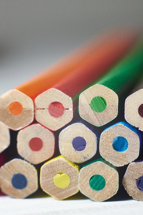 Stack of Colored Pencils on White Table. Stock Image - Image of ...