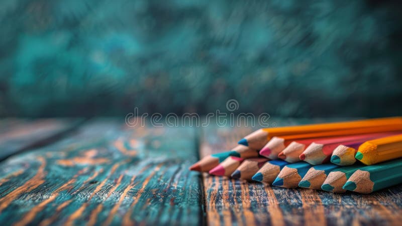 Stack of Colored Pencils on Wooden Table Stock Image - Image of bright ...