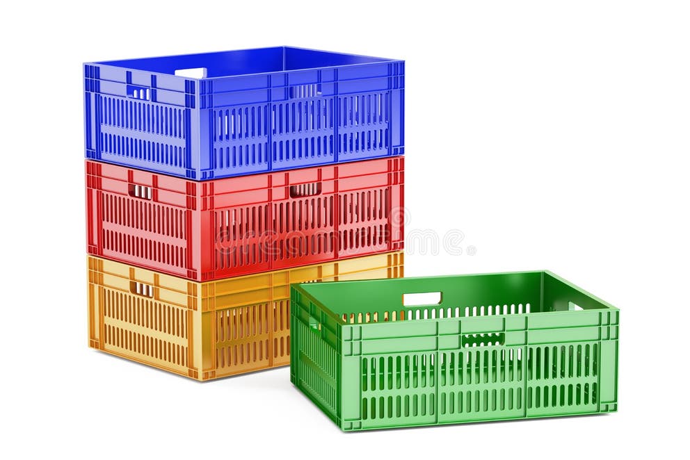 Stack Colored Plastic Crates, 3D Rendering Stock Illustration ...