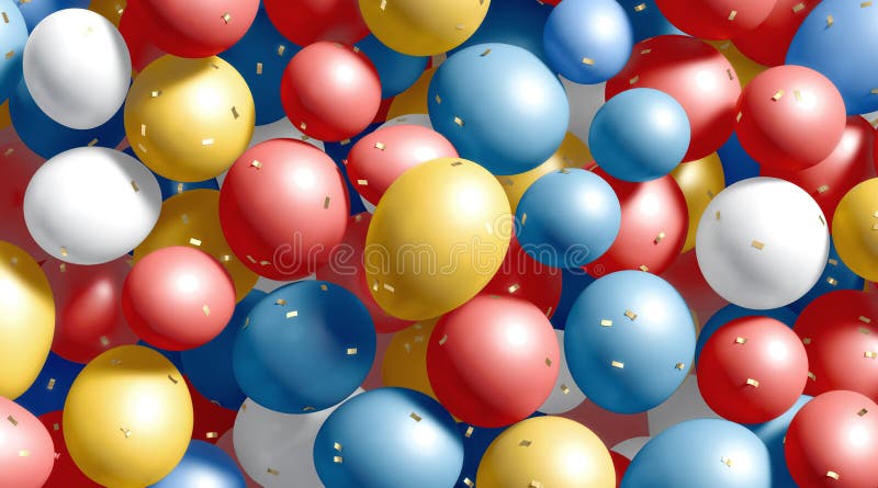 Stack of Colored Round Balloons with Confetti Mockup Stock Illustration ...
