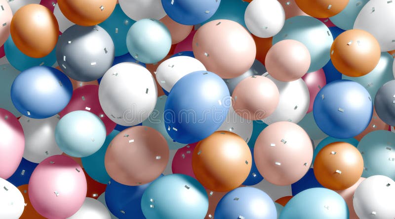 Stack of Colored Round Balloons with Confetti Mockup Stock Illustration ...