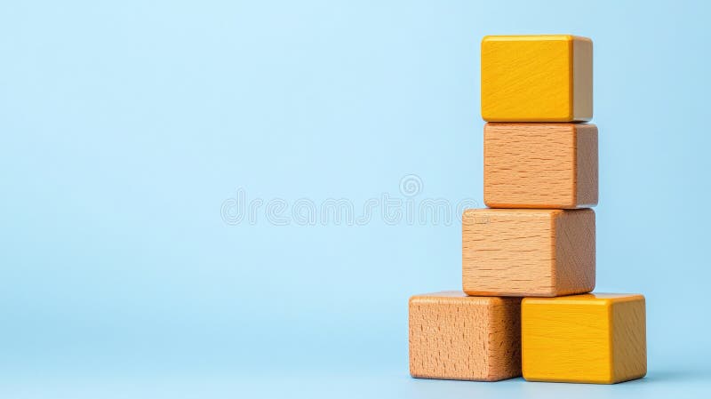 Stack of Colored Wooden Blocks on a Blue Background, Showcasing ...
