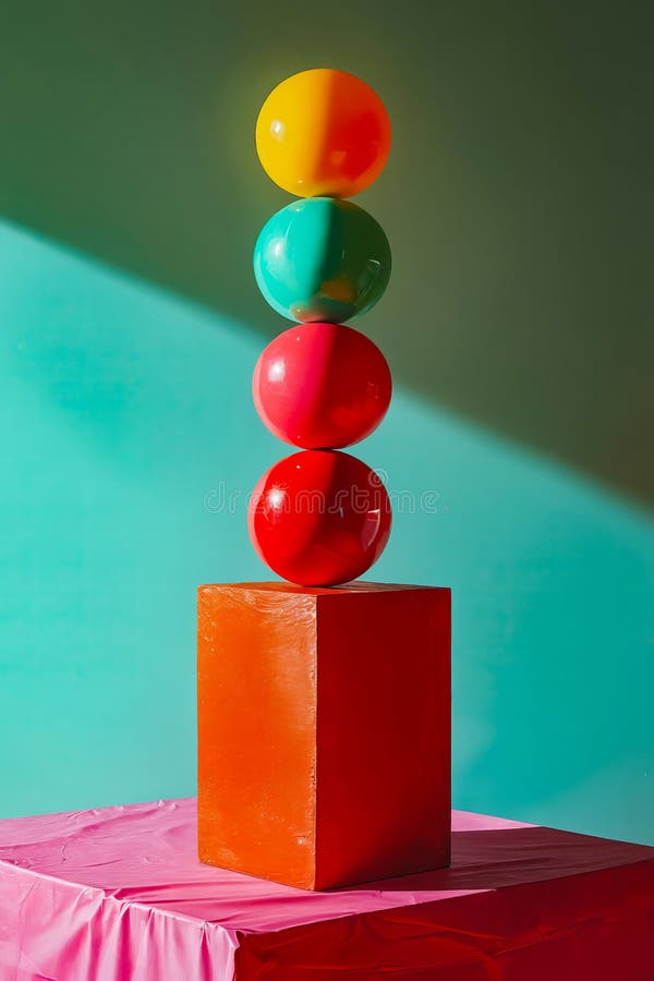 A Stack of Colorful Balls on Top of a Pink Table. Generative AI Stock ...
