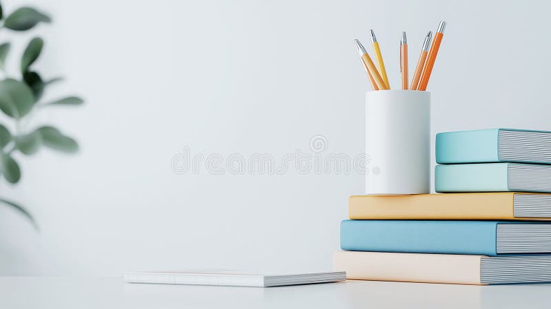 Stack of Colorful Binders and Pens in Clean Workspace Creates Organized ... Stack of Colorful Binders and Pens in Clean Workspace Creates Organized ...