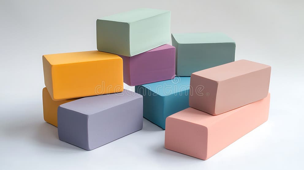 A Stack of Colorful Blocks with One of Them Being Yellow Stock Photo ...