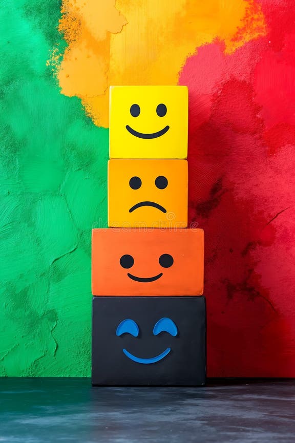 A Stack of Colorful Blocks with Smiley Faces on Them Stock Photo ...