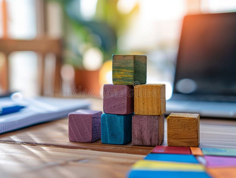 A Stack of Colorful Blocks on a Wooden Desk Stock Photo - Image of ...