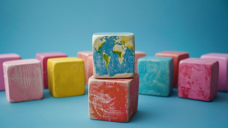A Stack of Colorful Blocks with a World Map on Them, AI Stock Photo ...