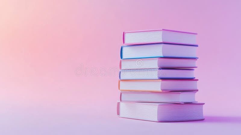 Stack of Colorful Books Against a Pink Gradient Background Stock Photo ...