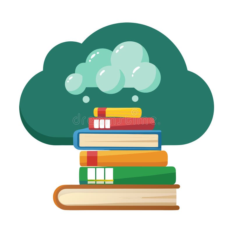Stack of Books with Cloud, Online Learning and Education Illustration ...