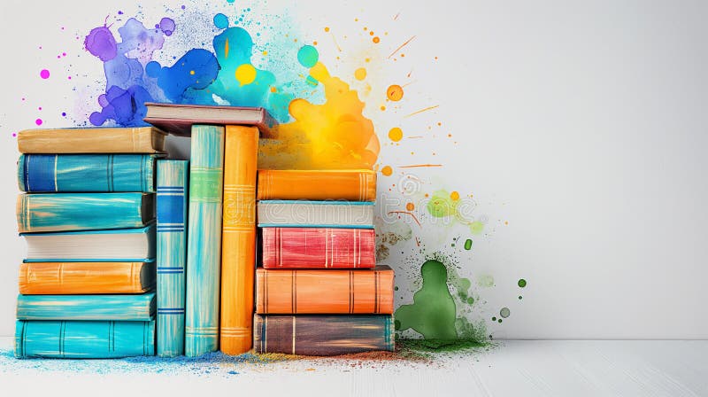 A Stack of Colorful Books Forming a Spiral Shape, with Artistic Doodles ...