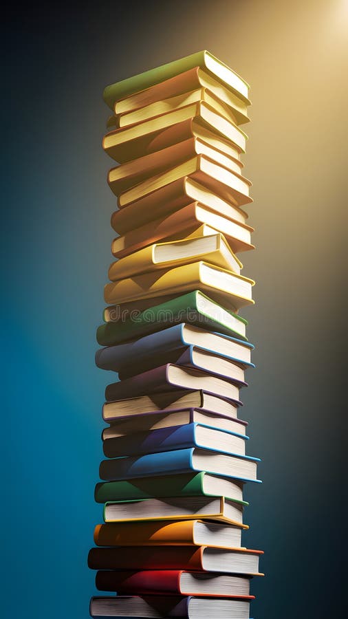 Stack of Colorful Books, Gradient Blue Background, Illuminated ...