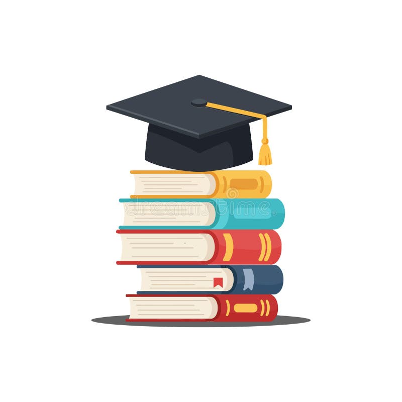 Stack of Colorful Books with Graduation Cap in Flat Design Style Vector ...