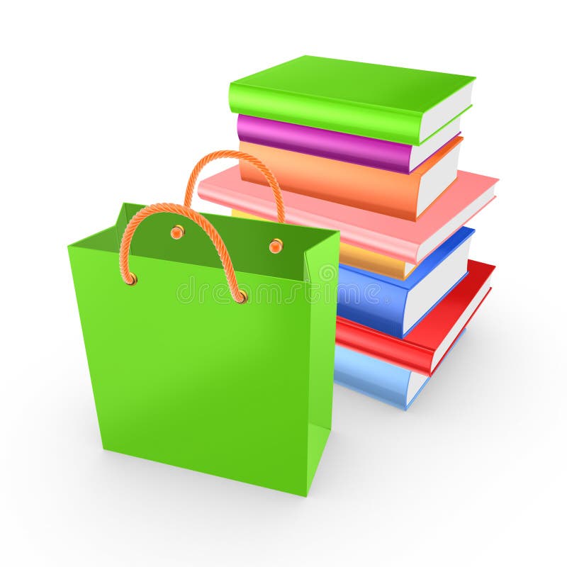 Stack of Colorful Books and Green Packet. Stock Illustration ...