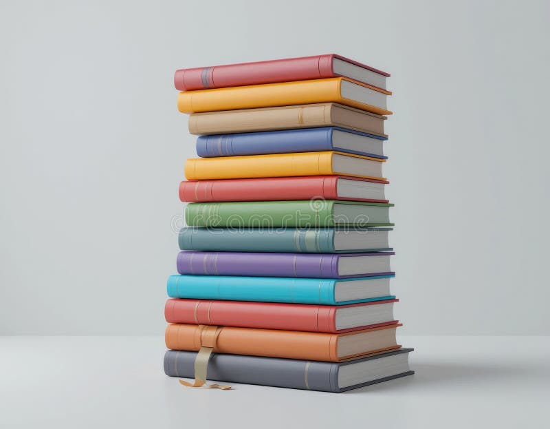 Stack of Colorful Books Hardcover on White Surface with Bookmark Stock ...