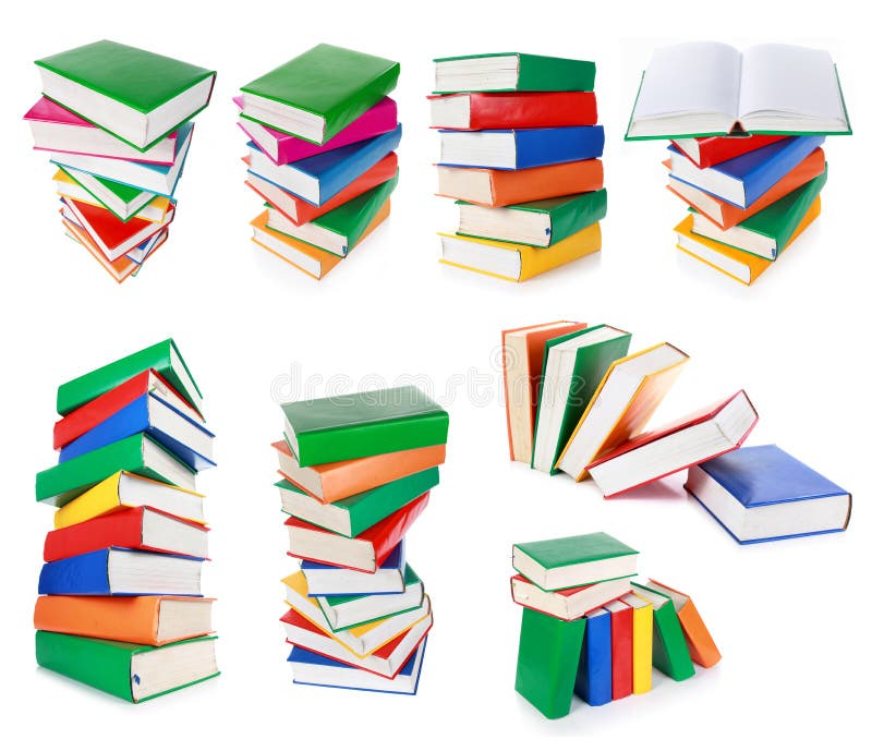 Stack of Colorful Books, One Book Wide Open on Top Stock Image - Image ...