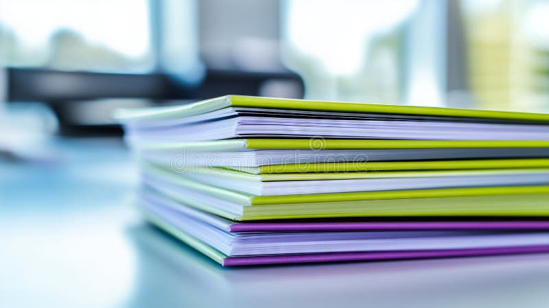 Stack of Colorful Books Lying on Desk in Modern Office Stock Photo ...