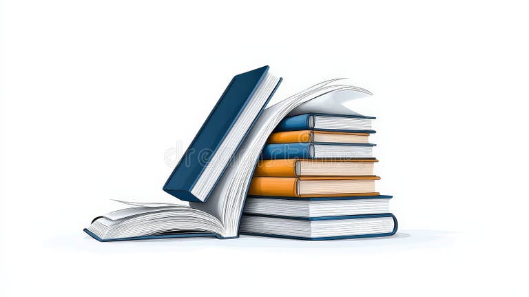 Stack of Colorful Books with One Open Book on a White Background for ...