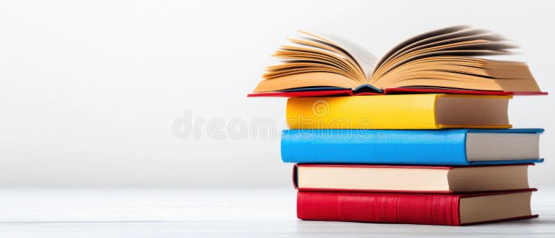 Stack of Colorful Books with Open Book on Top Representing Education ...