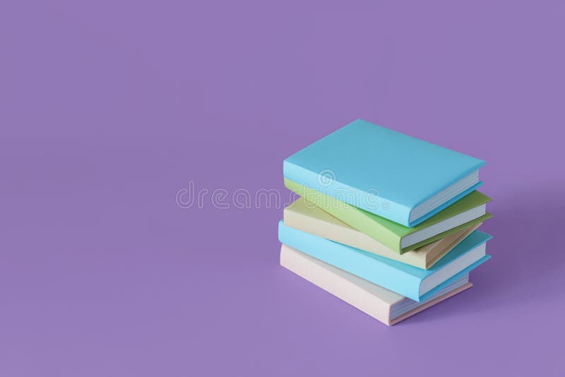 Stack of Colorful Books on a Pastel Purple Background with Soft Shadow ...