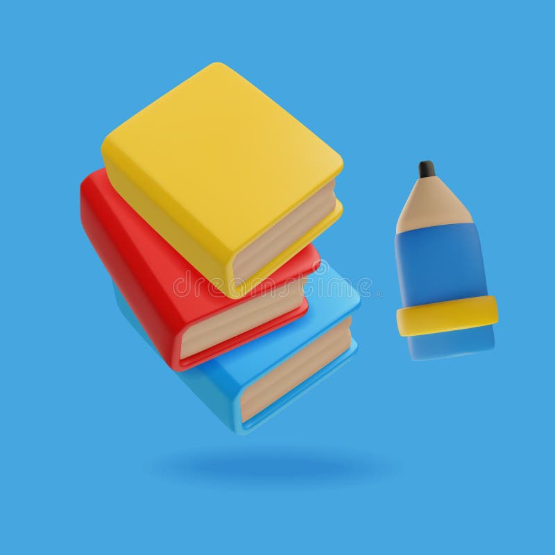 Stack of Colorful Books and Pencil 3D Style, Vector Illustration Stock ...