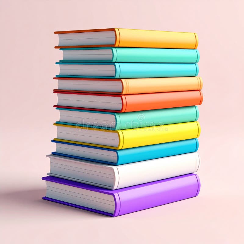 Stack of Colorful Books on Pink Background Stock Illustration ...