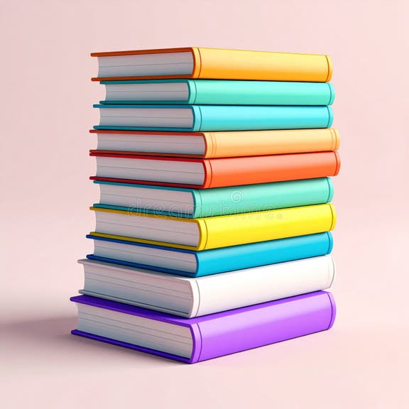 Stack of Colorful Books on Pink Background Stock Illustration ...