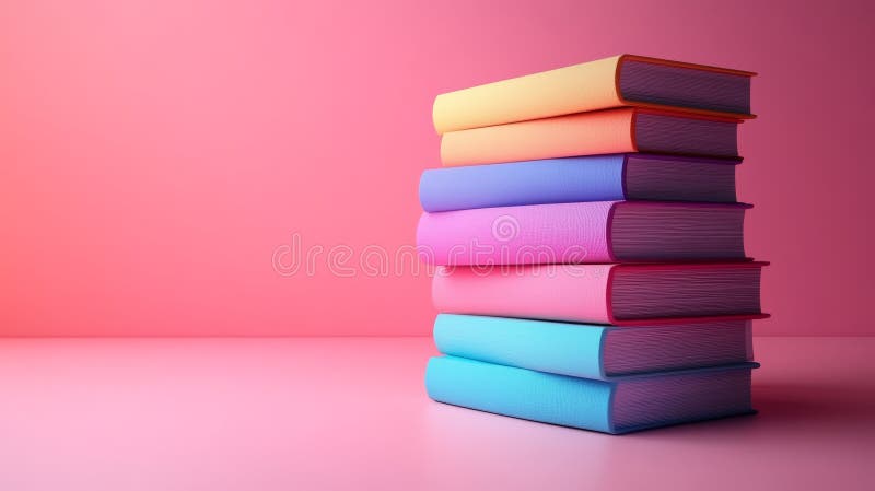 Stack of Colorful Books on a Pink Background, Educational Concept Stock ...