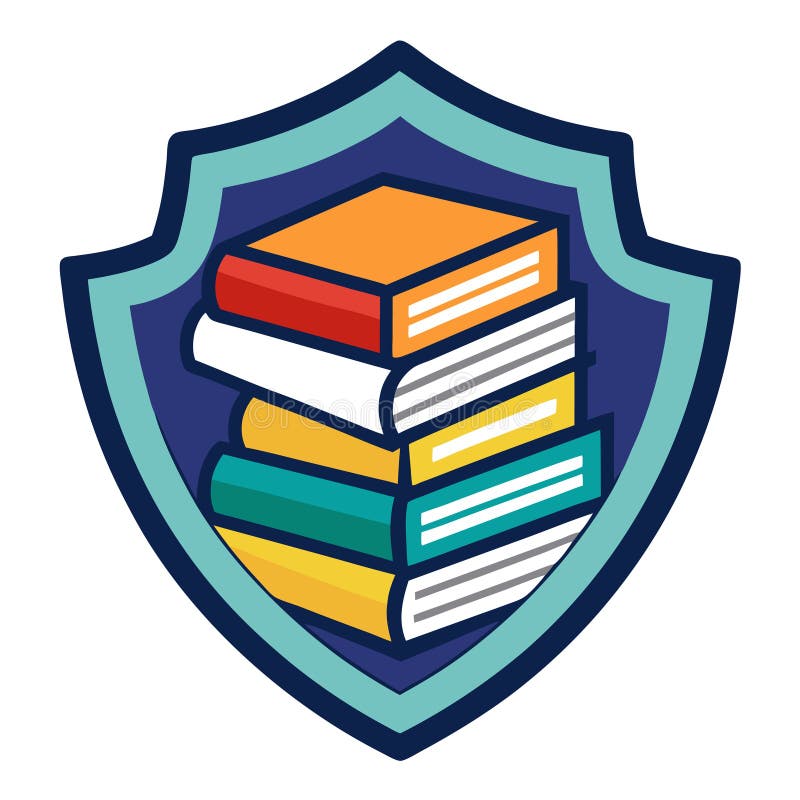 Stack of Colorful Books in a Shield Icon, Symbol of Learning Stock ...
