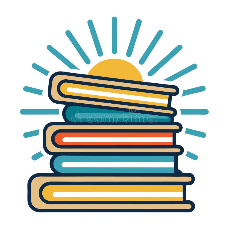 Stack of Colorful Books with Sunburst, Education and Knowledge ...