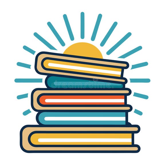 Stack of Colorful Books with Sunburst, Education and Knowledge ...
