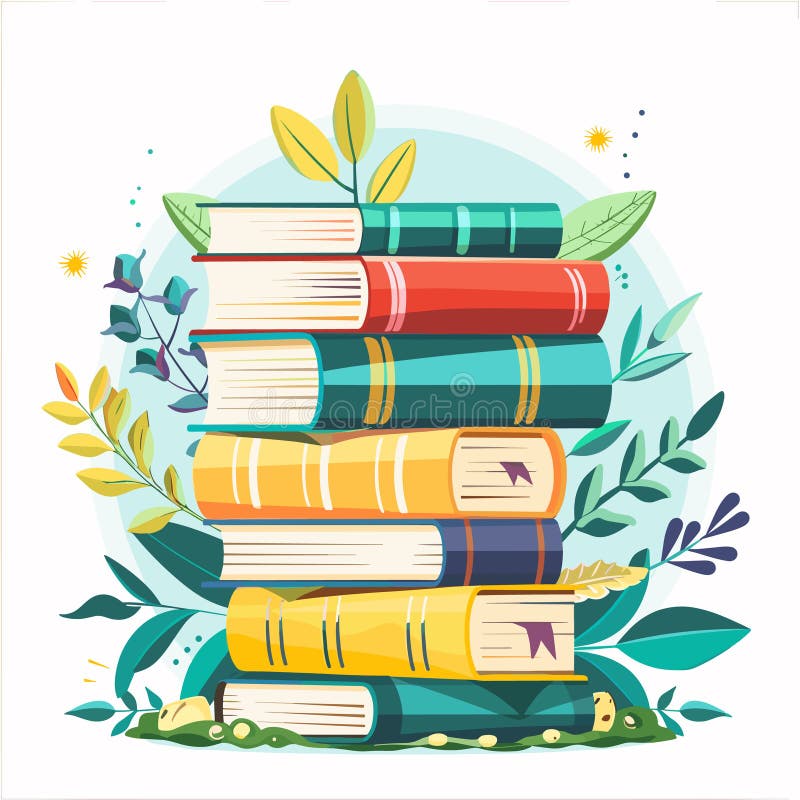 Stack Colorful Vintage Books Handdrawn Illustration, Educational ... Stack Colorful Vintage Books Handdrawn Illustration, Educational ...
