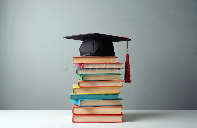Stack of Colorful Books Topped by Graduation Cap. Education, Learning ...