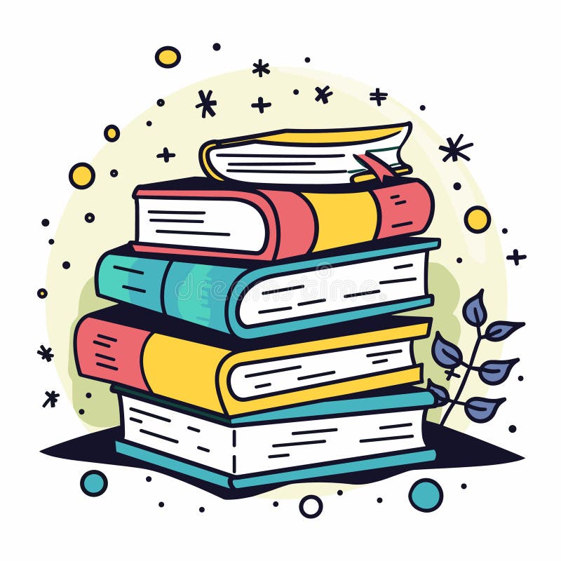 Stack Colorful Vintage Books Handdrawn Illustration, Educational ... Stack Colorful Vintage Books Handdrawn Illustration, Educational ...