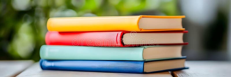 Stack of Colorful Books on Wooden Surface Stock Illustration ...