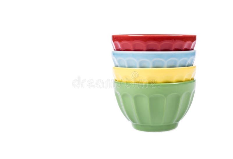 Stack of Colorful Bowls Isolated on White Stock Photo - Image of ...