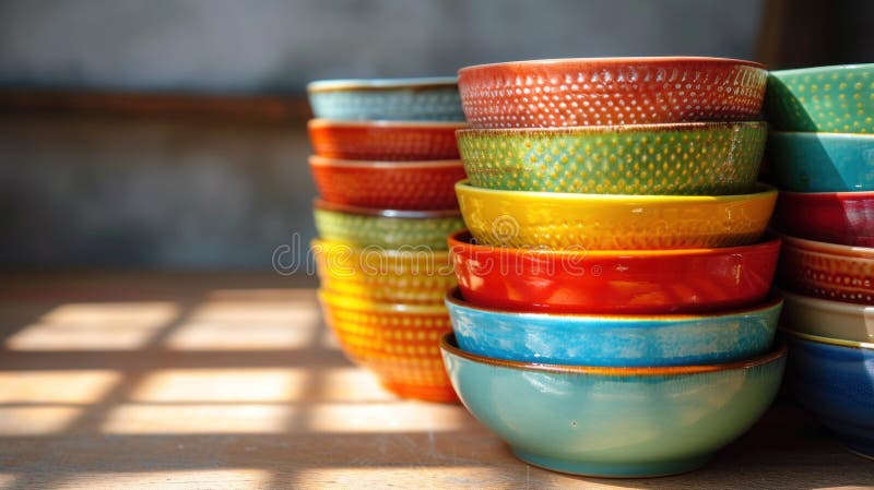 A Stack of Colorful Bowls Sitting on Top of Each Other, AI Stock ...