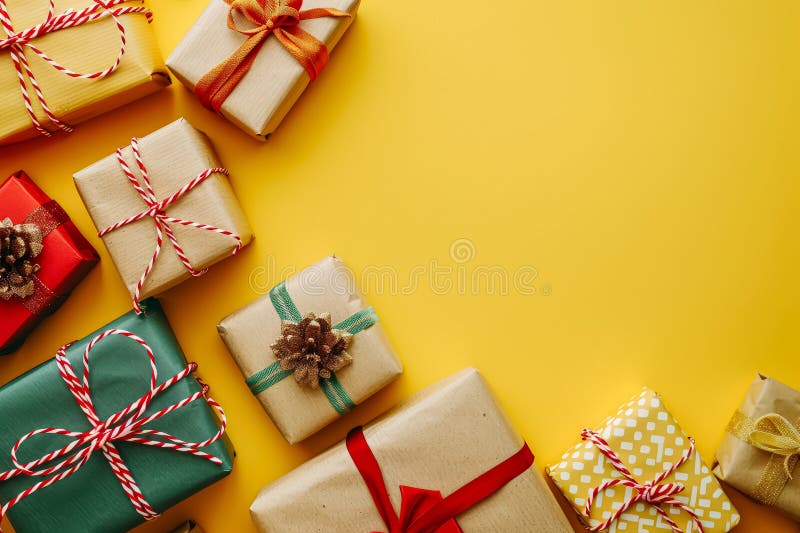 Stack of Colorful Boxes with a Yellow Background. Stock Photo - Image ...