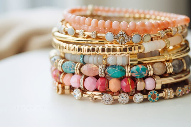Stack of Colorful Bracelets Adorned with Charms. Generative AI Stock ...