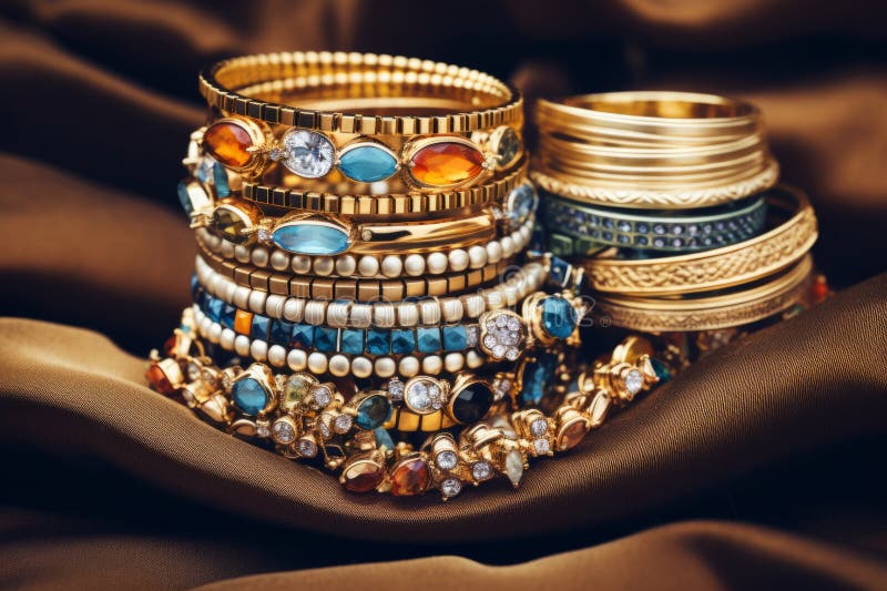 Stack of Colorful Bracelets Adorned with Charms. Generative AI Stock ...