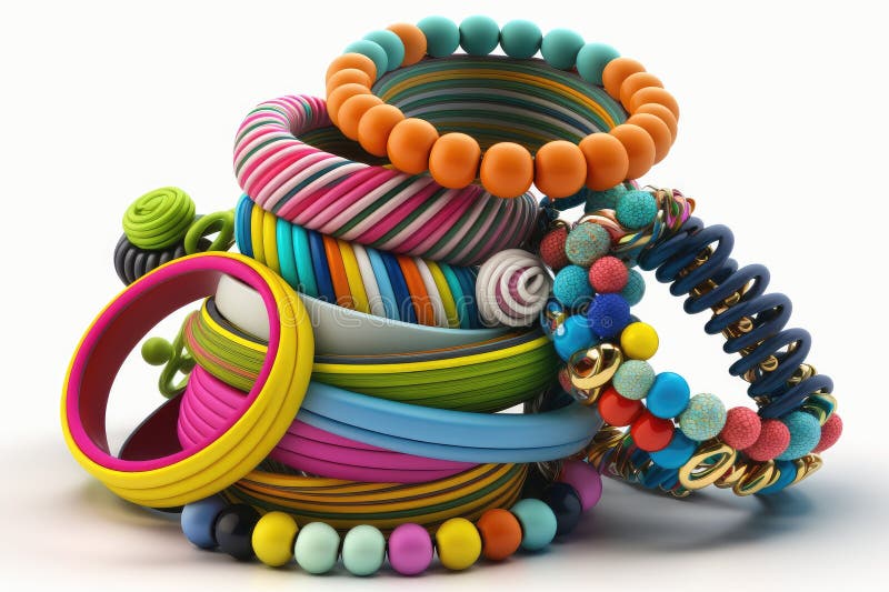 Stack of Colorful Bracelets on White Background Stock Illustration ...