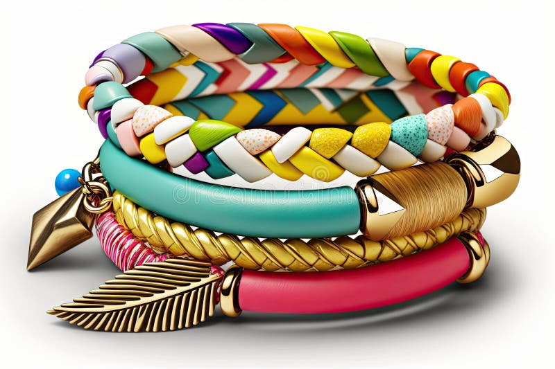 Stack of Colorful Bracelets on White Background Stock Illustration ...