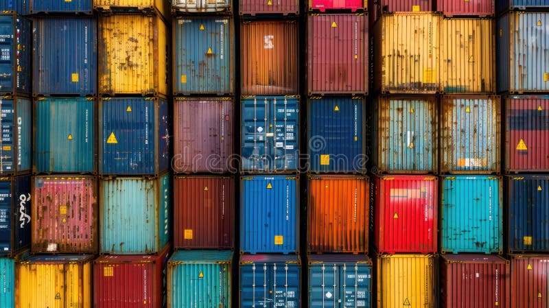 A Stack of Colorful Cargo Containers in a Busy Port, Showcasing Stock ...