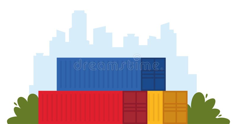 Stack of Colorful Cargo Containers on Urban Background. Freight ...